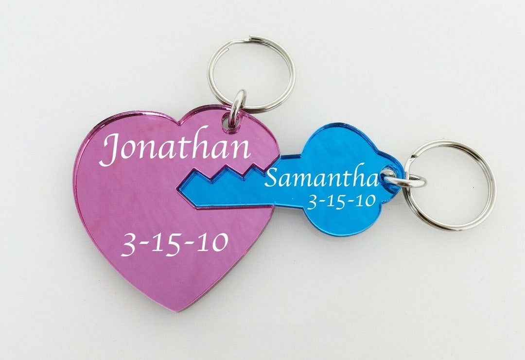 Personalized Heart Key Chain - Engraved Acrylic Heart and Keychain Set ...