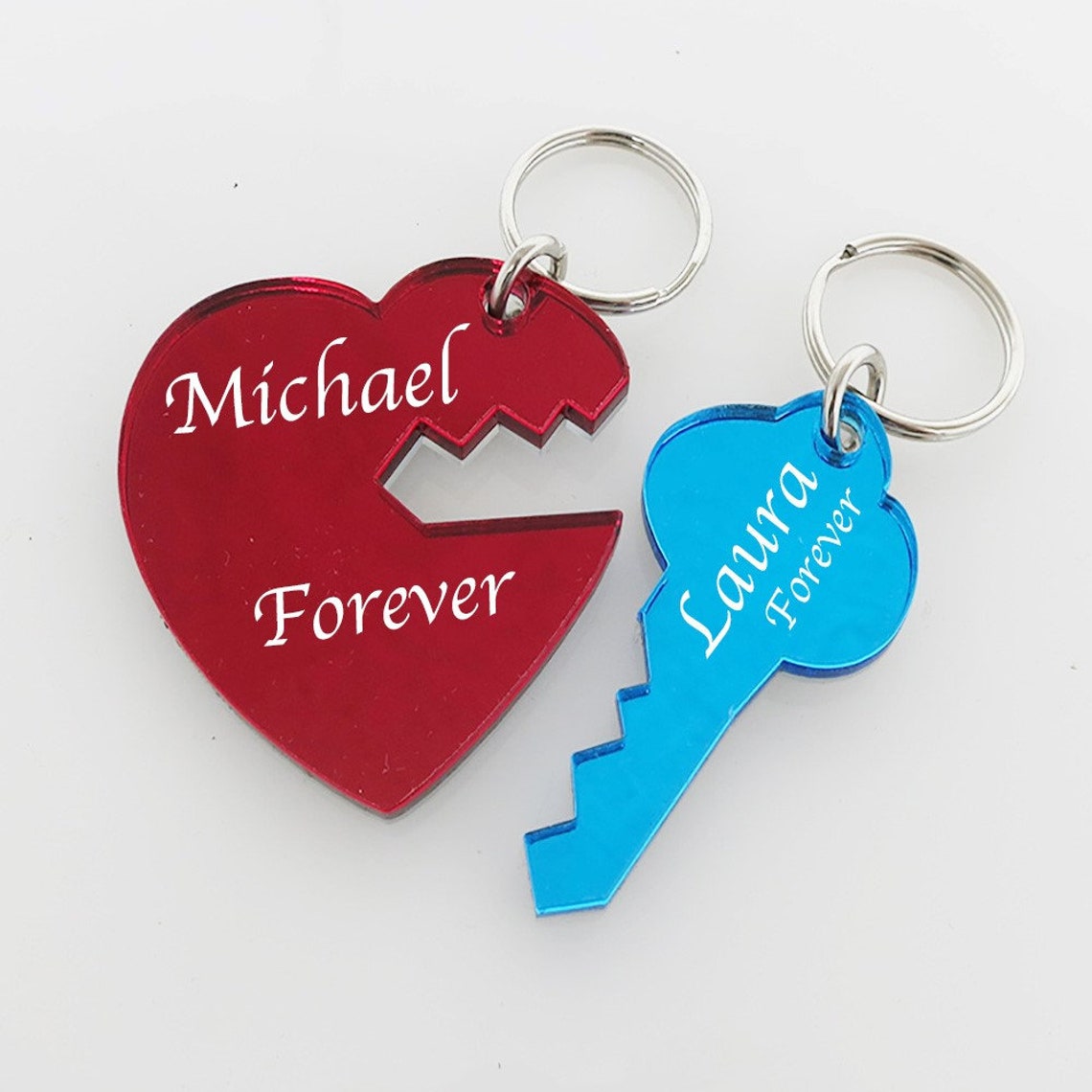 Personalized Heart Key Chain - Engraved Acrylic Heart and Keychain Set ...