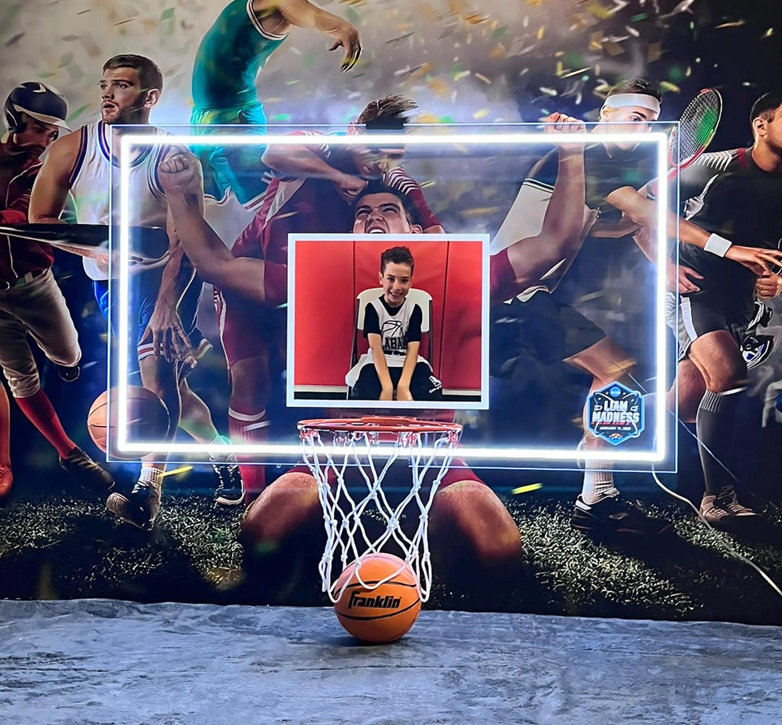 Neon Basketball Backboard & Hoop LED Neon Bar Mitzvah Sign in Board ...