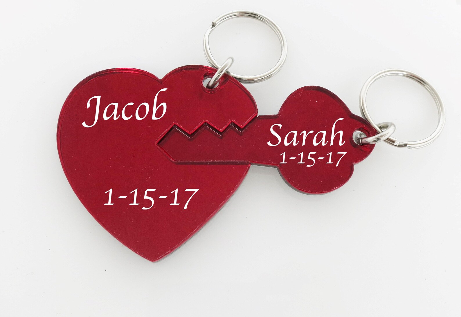 Personalized Heart Key Chain Engraved Acrylic Heart and | Etsy