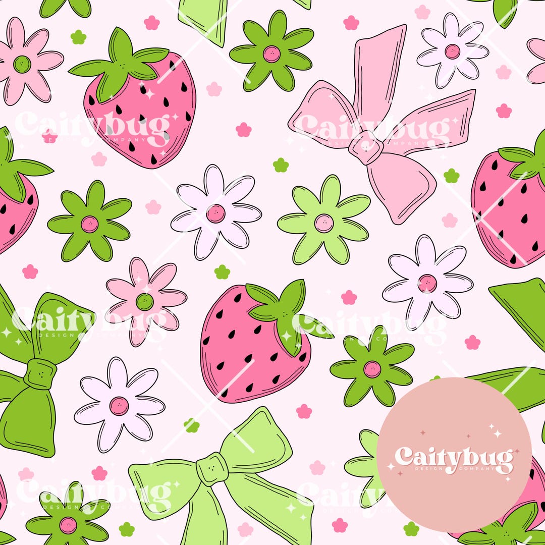 Strawberry Bow Summer Seamless Pattern 300 DPI PNG Instant Download ...