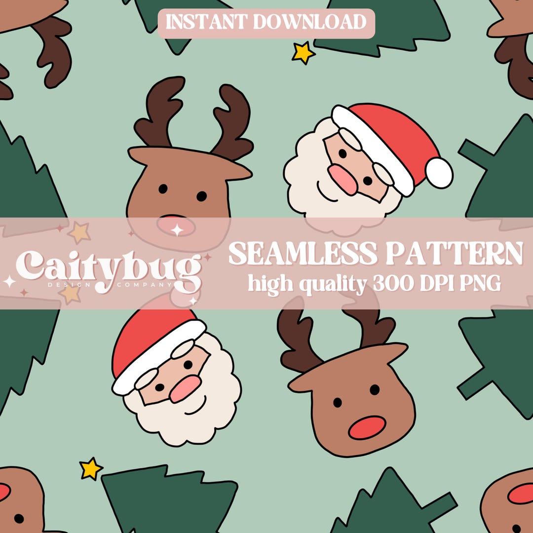 Santa and Rudolph Seamless Pattern 300 DPI PNG Instant Download Digital ...