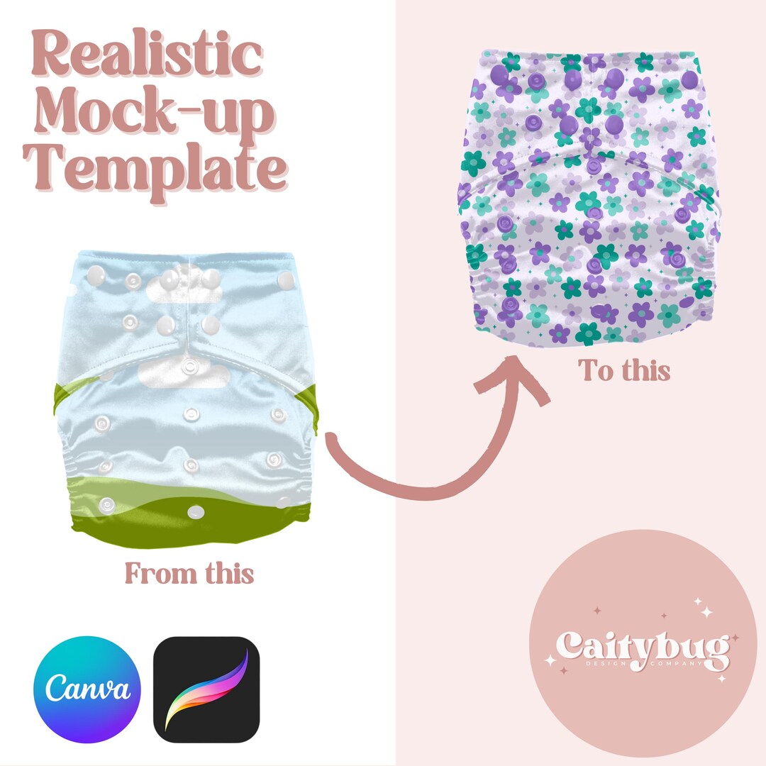 Baby Reusable Diaper Realistic Mock-up Template for Canva and Procreate ...