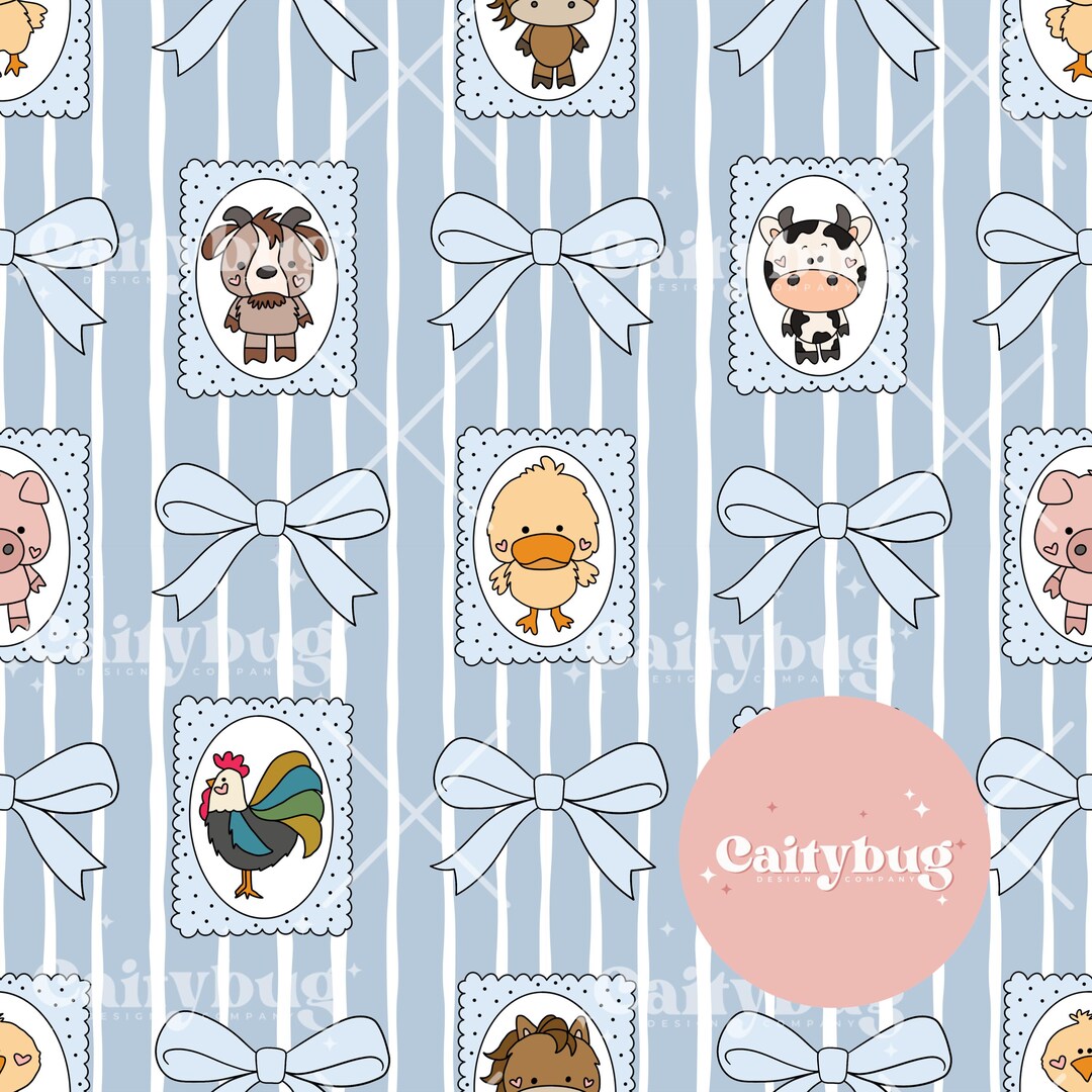 Blue Farm Animals Picture Frames Seamless Pattern, Digital PNG File ...
