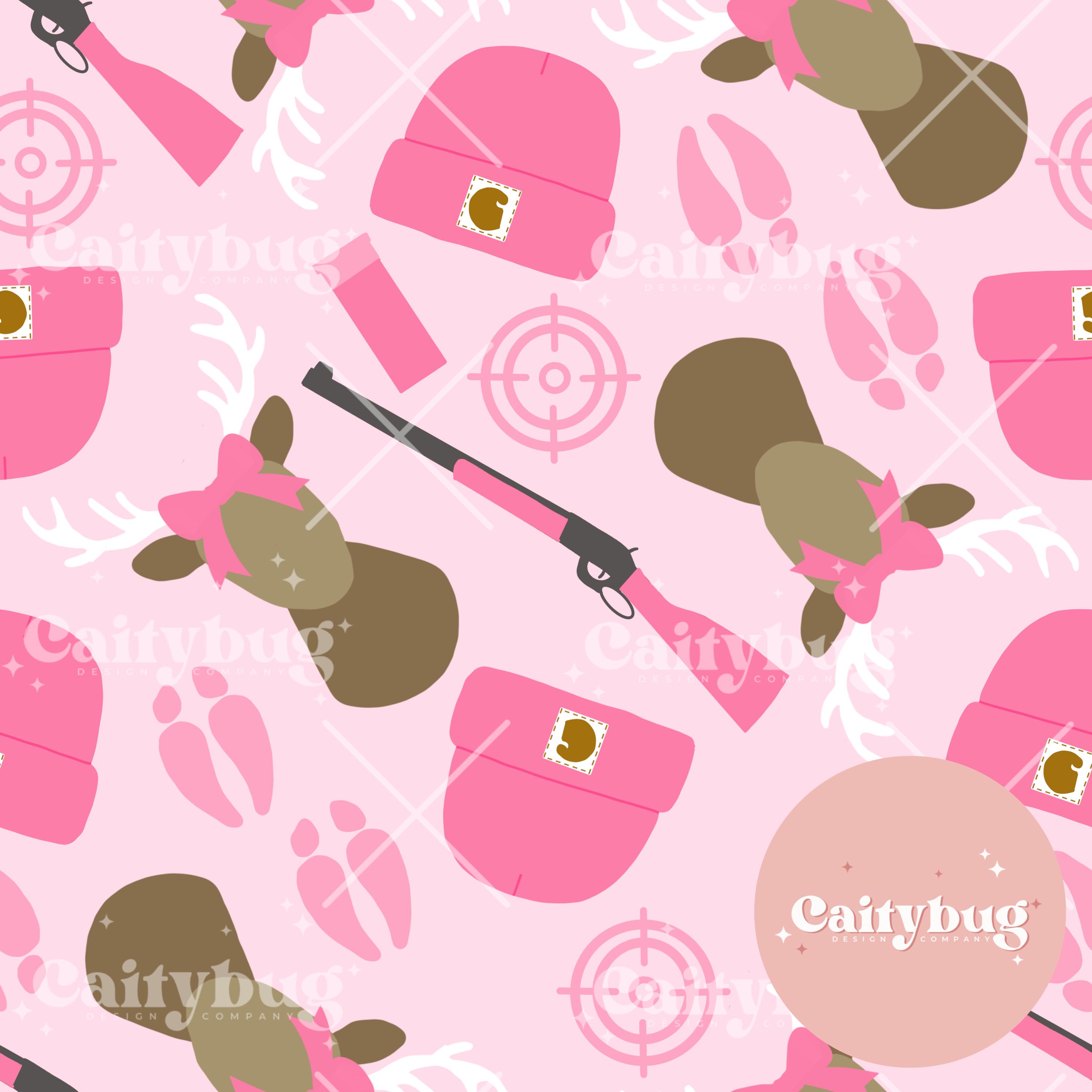 Girly Pink Deer Hunting Seamless Pattern 300 DPI PNG Instant Download ...