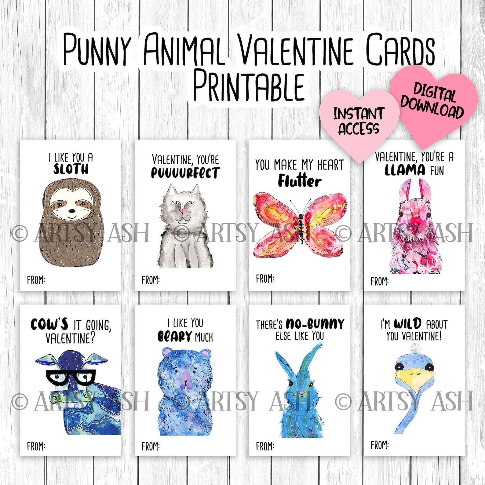 Punny Animal - Valentines Printable - Digital Download - Etsy