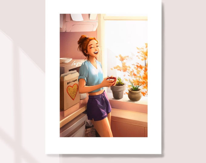 Happy Morning Art Print Morning Art Breakfast Time in - Etsy