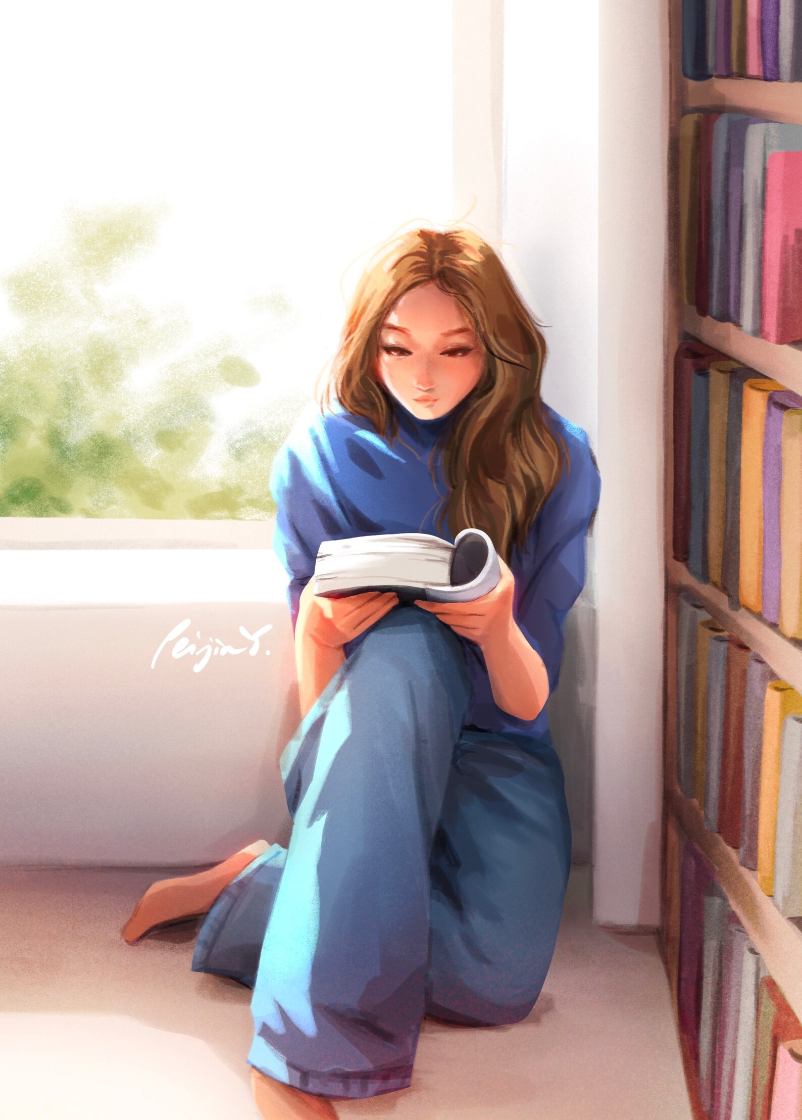 Bookworm Art Print Reading Girl Soothing Art Serenity Me Time Peijin - Etsy