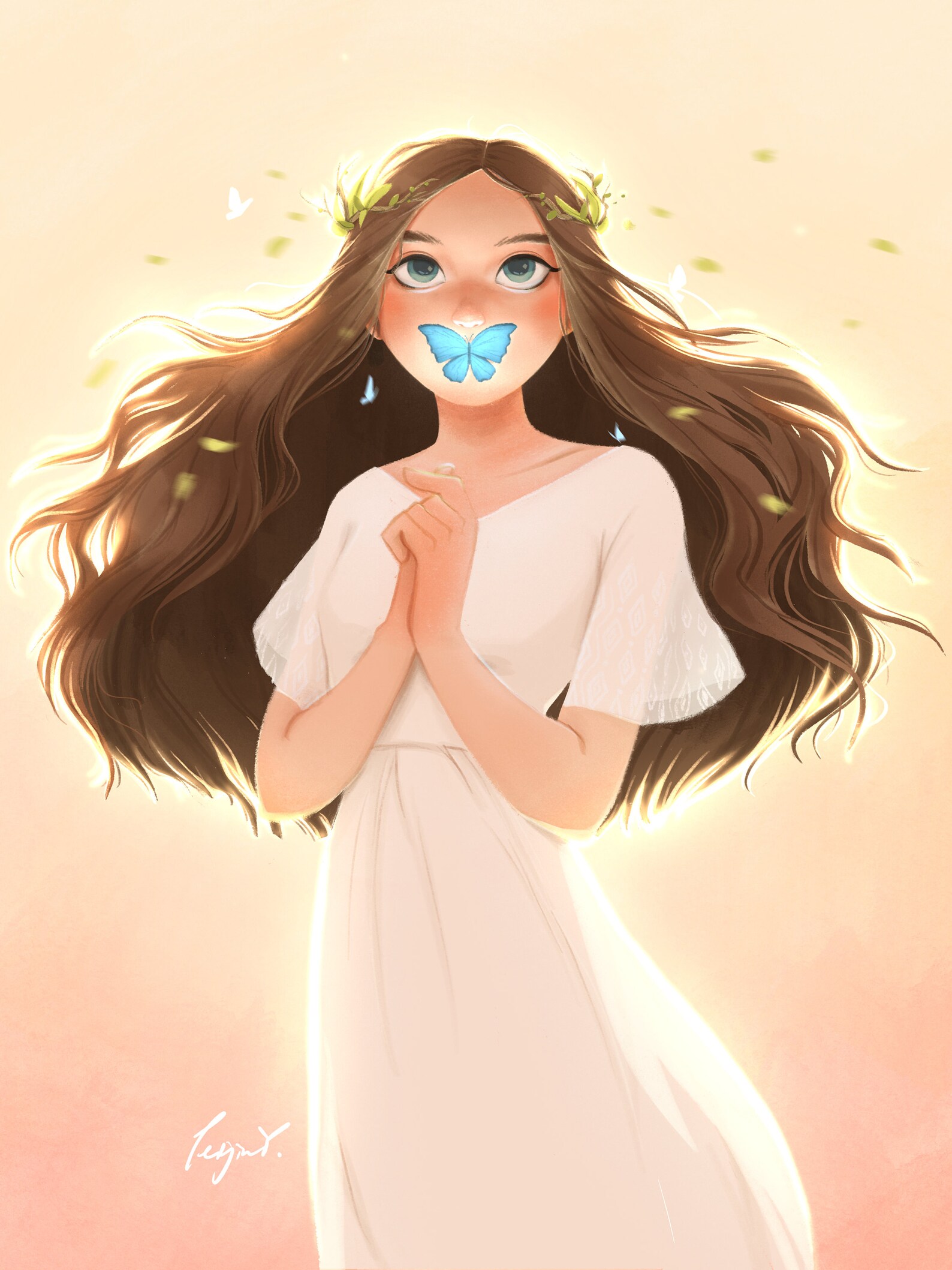 Spring Girl Art Print Digital Illustration Wall Deco | Etsy