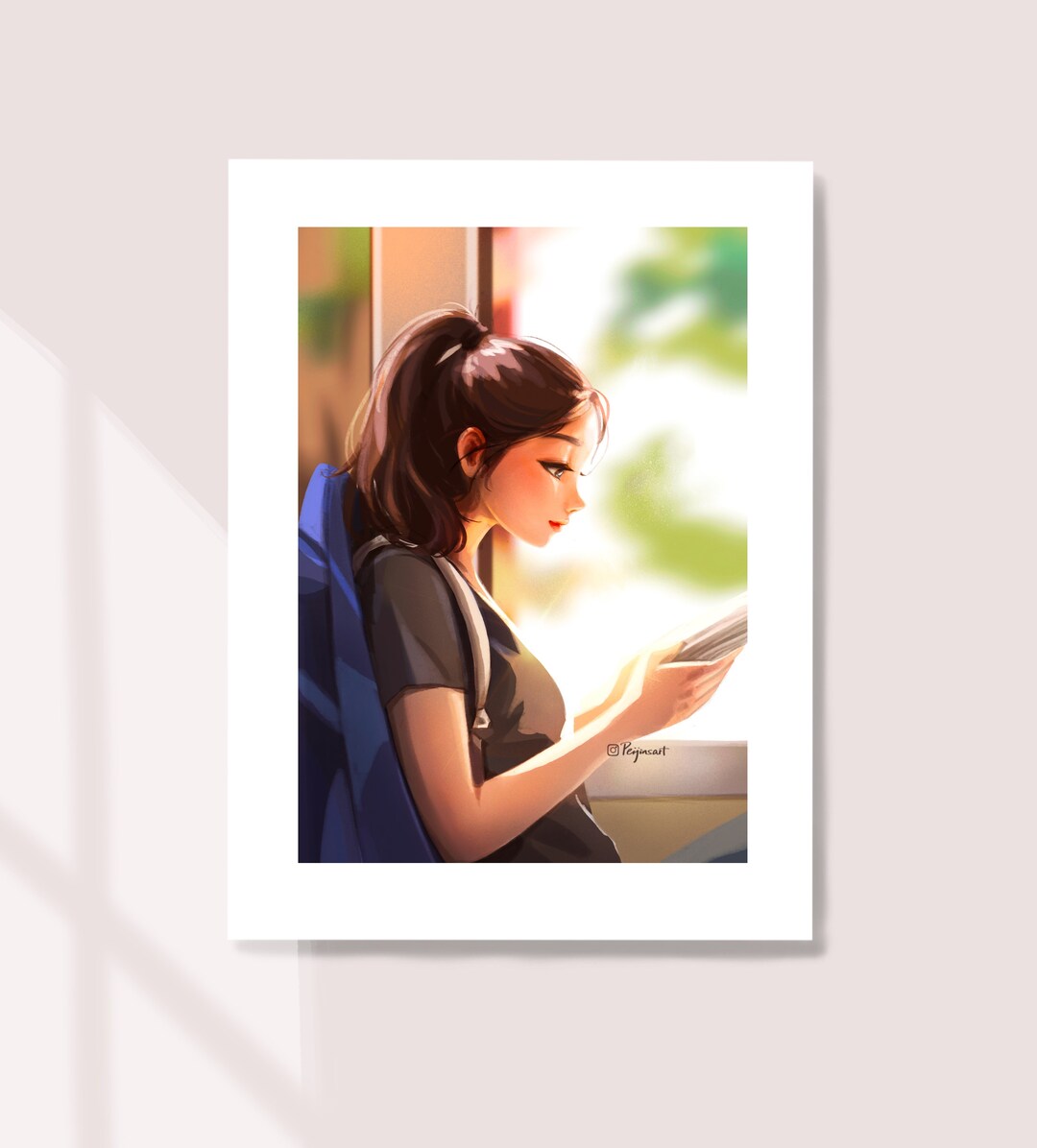 Reading Time Art Print Cute Girl Sunlight in Bus - Etsy