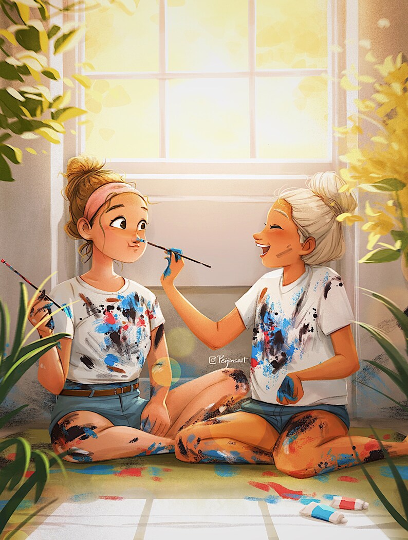 Besties Art Print Friendship Best Friends Cute Girls - Etsy