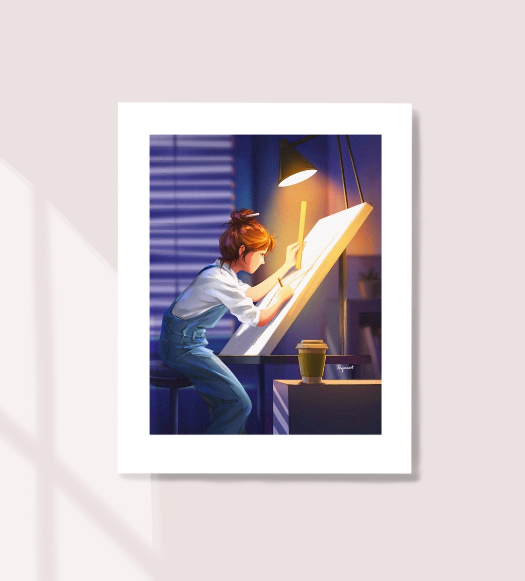 Night - Art Print - Calming Art - Drawing Girl - Good Night - Working ...