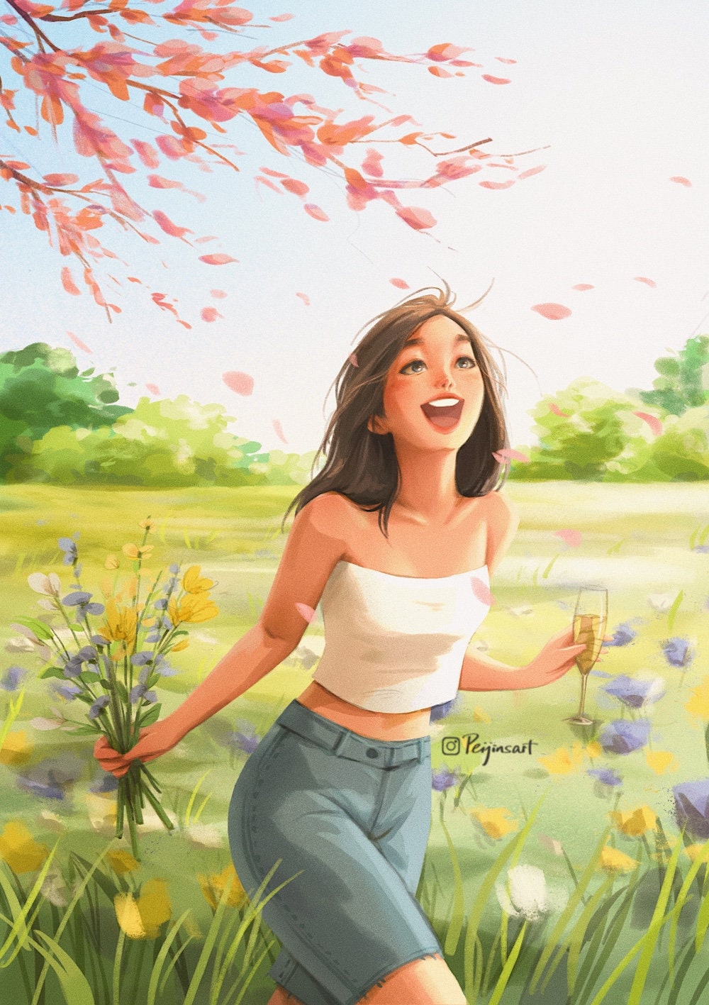 Spring is Here Art Print Spring Mood Cute Girl - Etsy