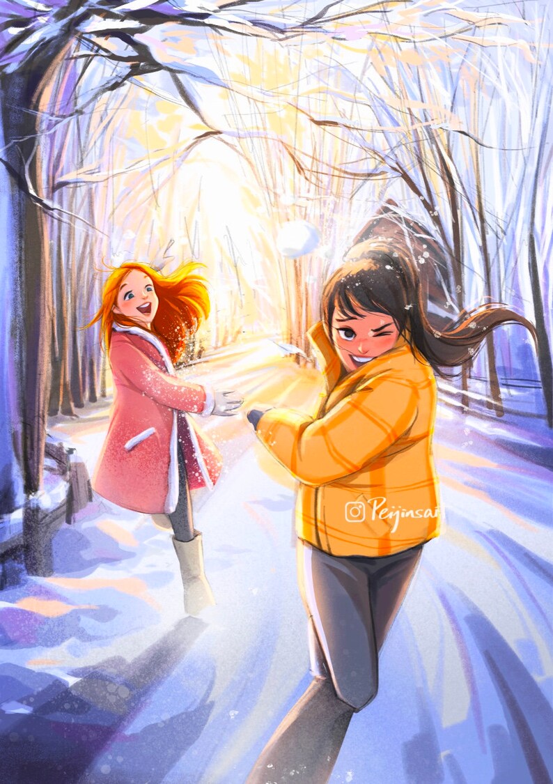 Us - Art Print - Friendship - Best Friends - Winter Art - Snowscape ...