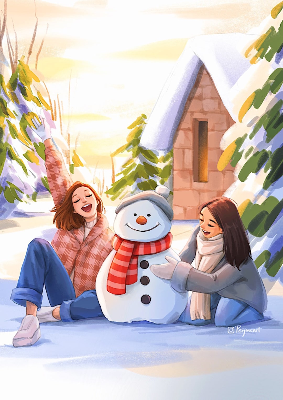 Do You Wanna Build a Snowman Art Print Winter Art Snowscape Fun in ...