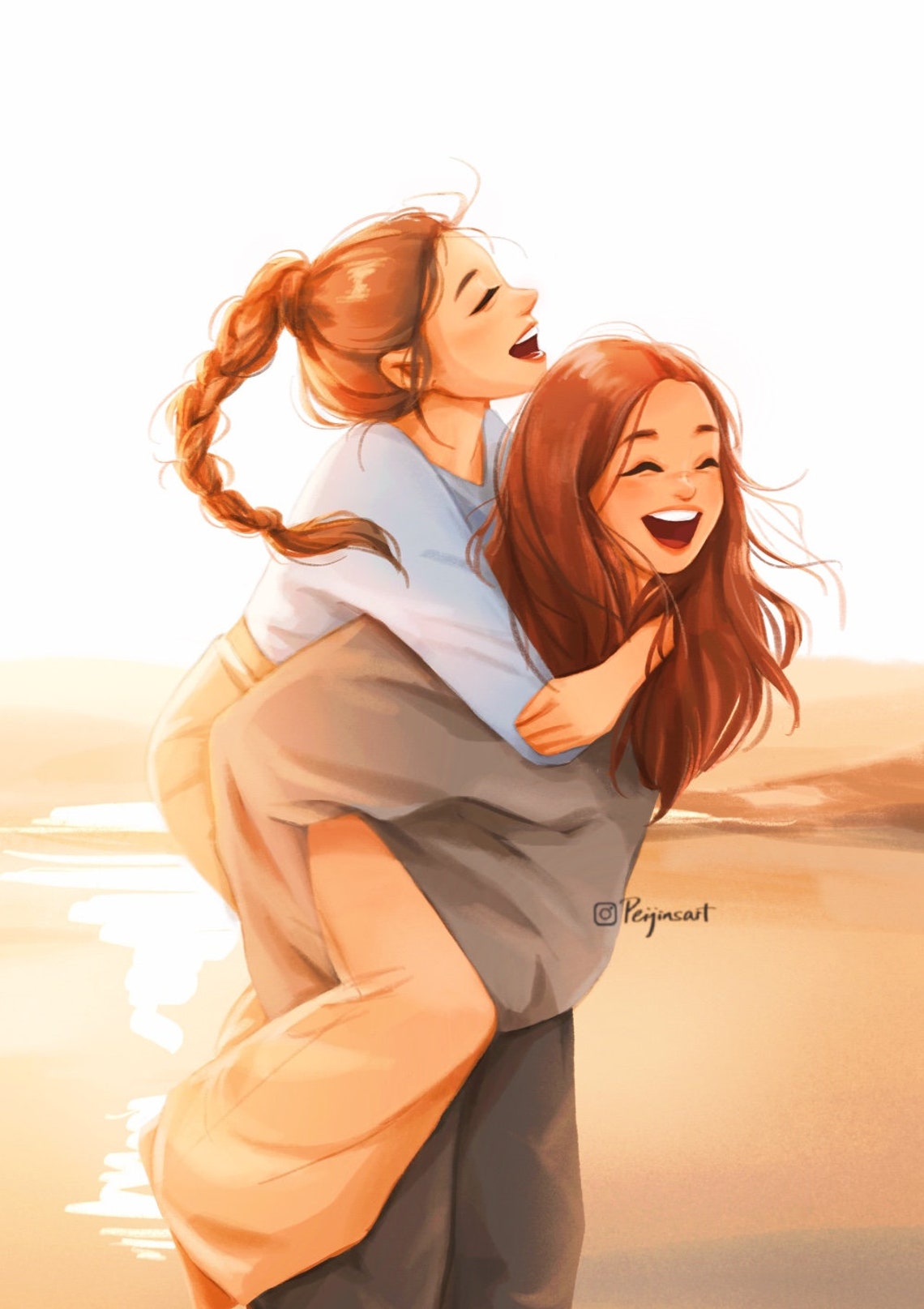 Besties Art Print Best Friends Cute Girls Golden - Etsy