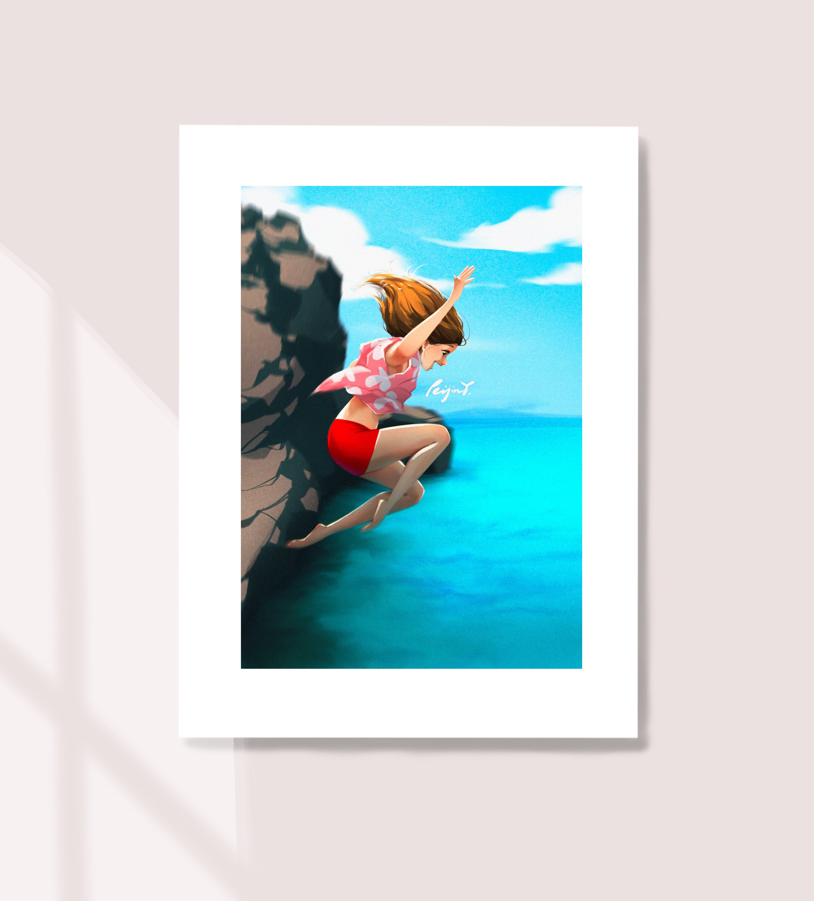 Just Jump Art Print Vacation Mood Ocean View Jump From - Etsy