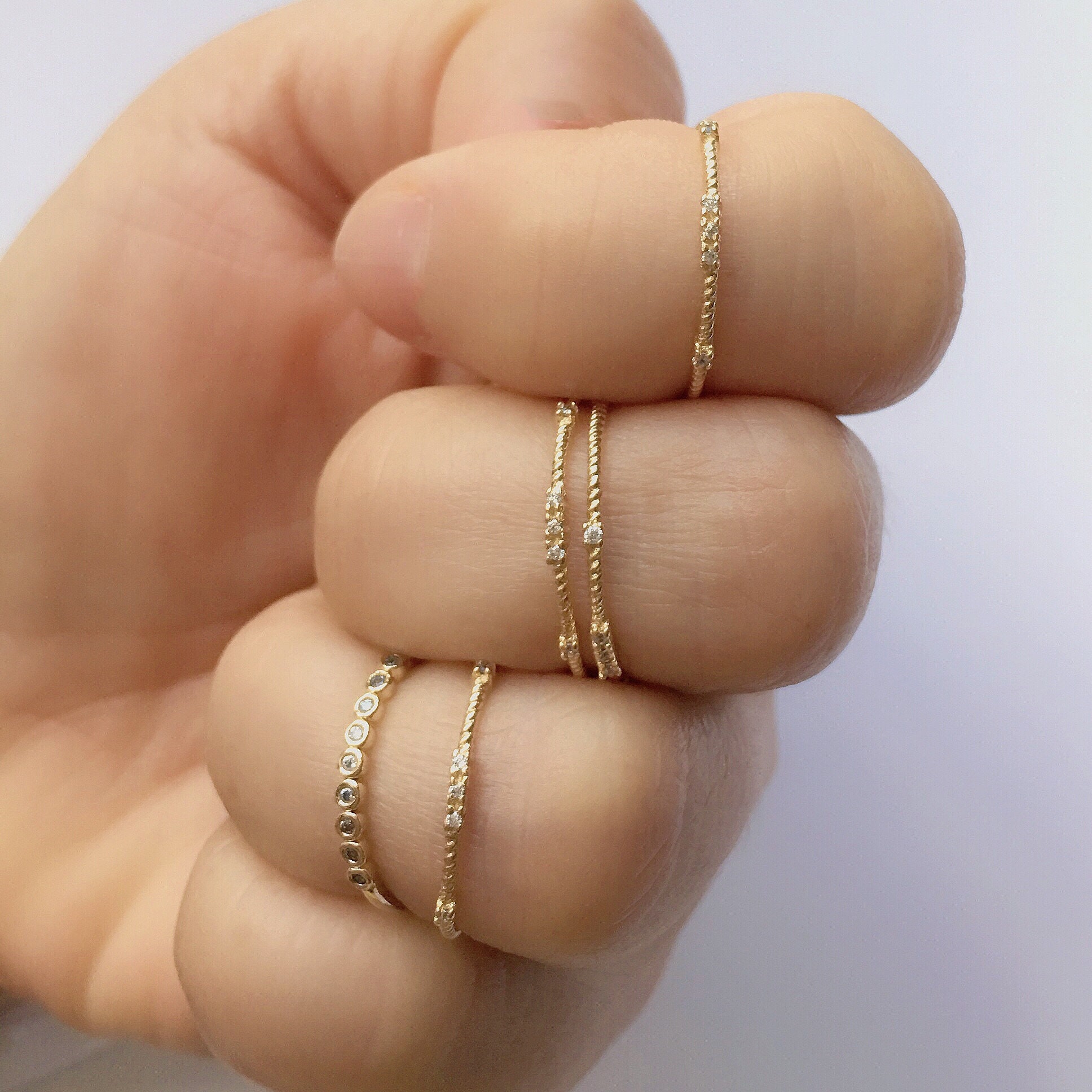 Gold Diamond Twist Ring Silver CZ Super Thin Stacking Eternity Ring - Etsy