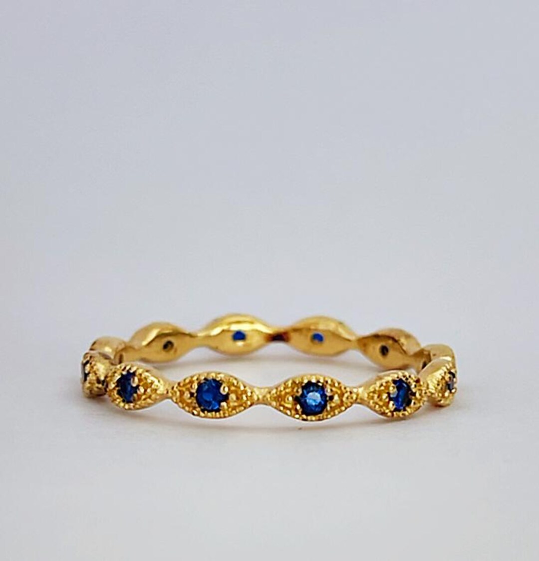 Sapphire September Birthstone Eternity Ring CZ Art Deco Stackable ...
