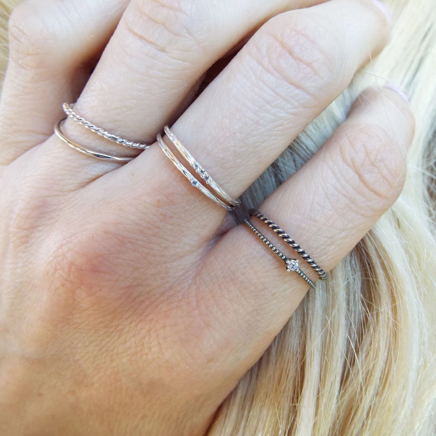 Twist Ring Sterling Silver Ultra Thin Rope Ring Skinny Braided - Etsy