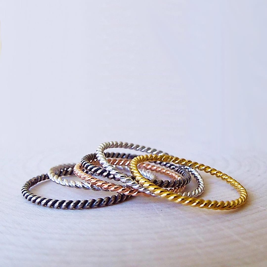 Twist Ring Sterling Silver Ultra Thin Rope Ring Skinny Braided Stacking ...