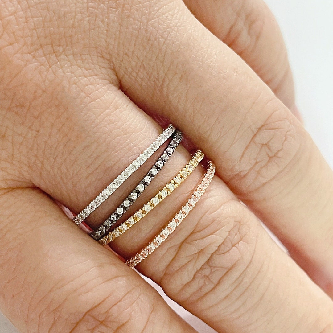 Ultra Thin 1mm Diamond CZ Wedding Stack Band Anniversary Band Half Full ...