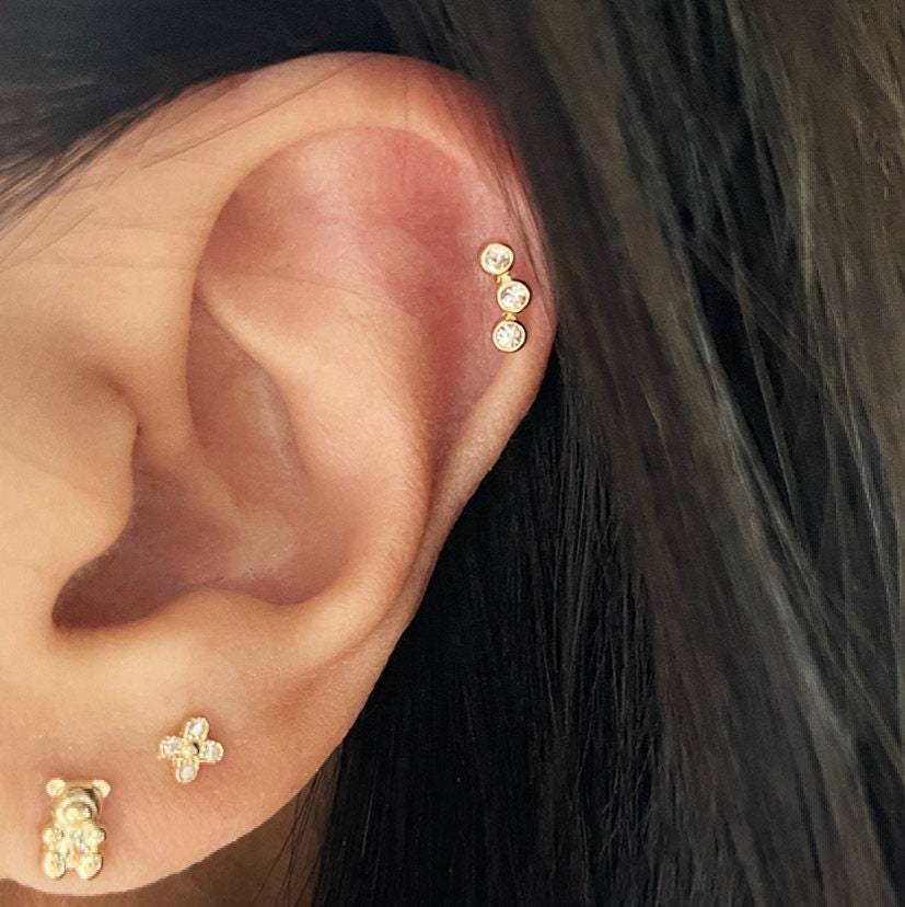 14k Gold CZ Star Screw Back Piercing Flower Snowflake Earring | Etsy