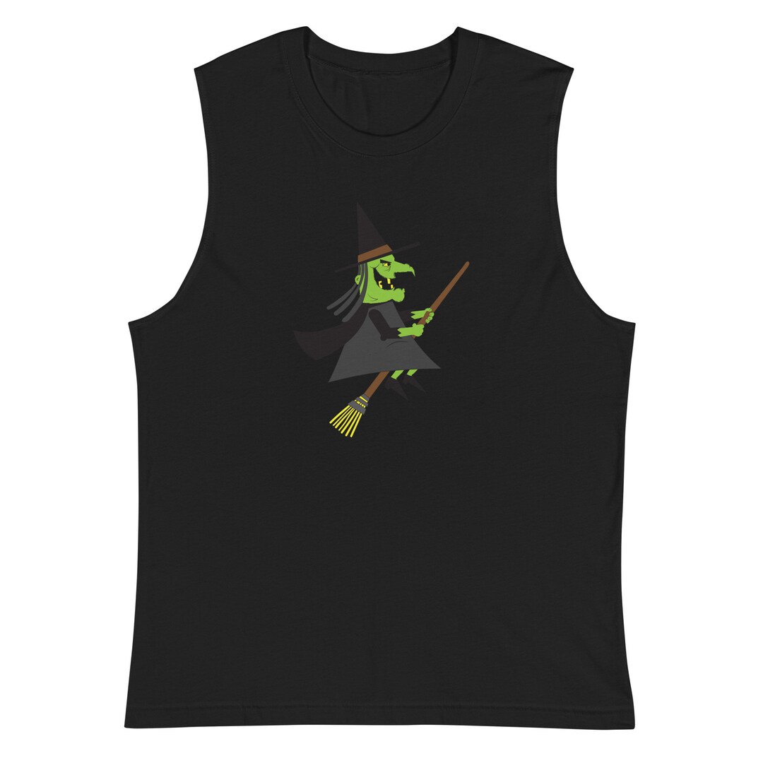 Retro Witch Cartoon Graphic Muscle Shirt - Unique Vintage Halloween ...