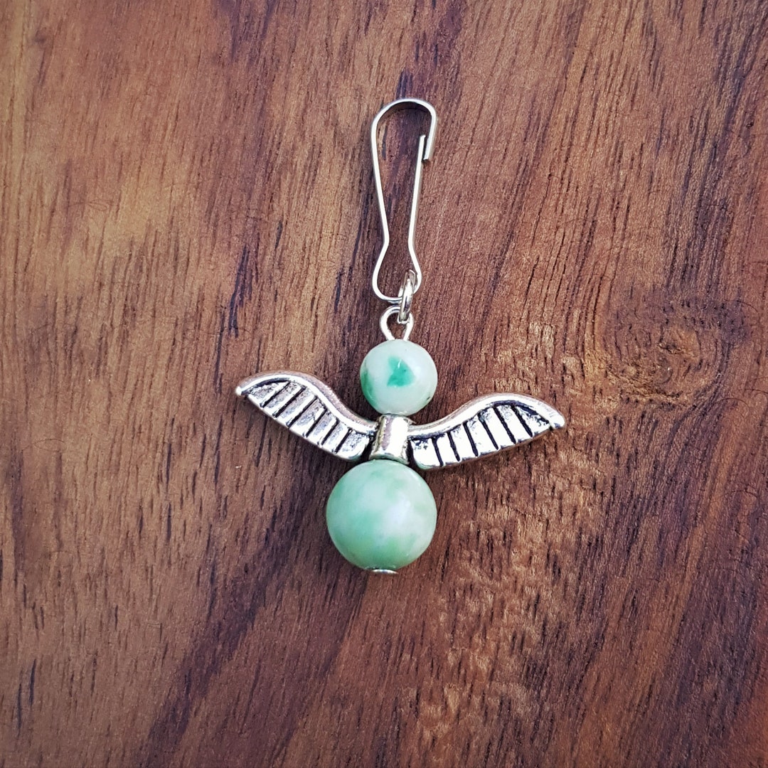 Keychain Gemstone Green Jade, Keyring Guardian Angel Silver Jade Green ...