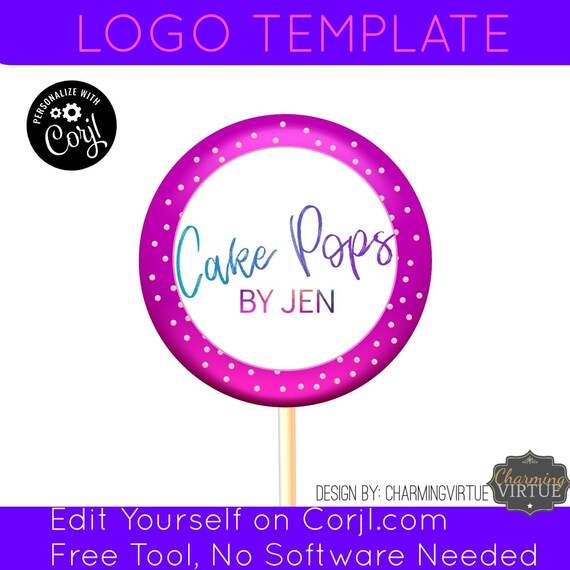 Colorful Polka Dot CAKE POP Logo Template via Corjl App | Etsy