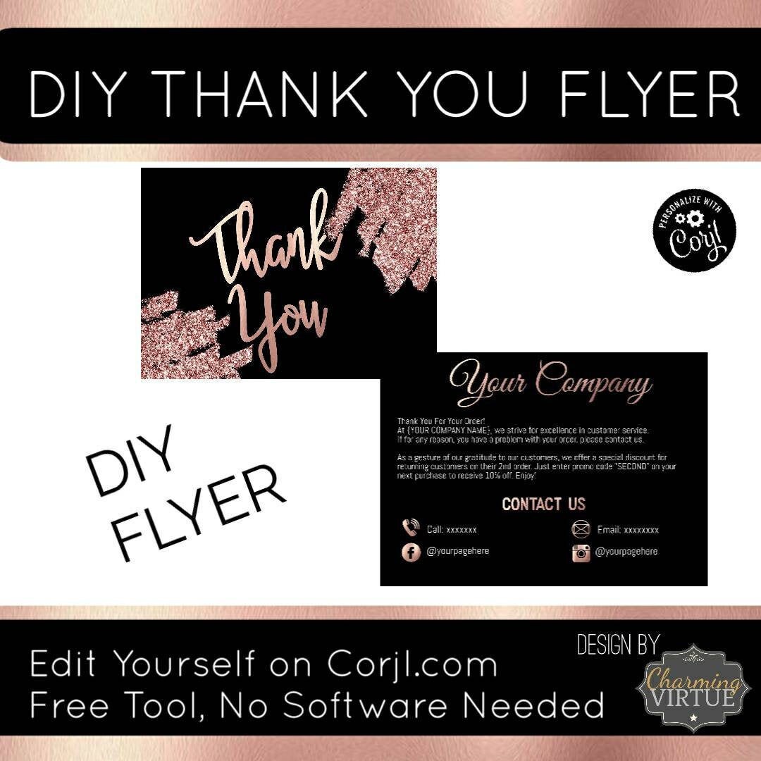 THANK YOU Shop Flyer Rose Gold Black Theme DIY Flyer Instagram | Etsy