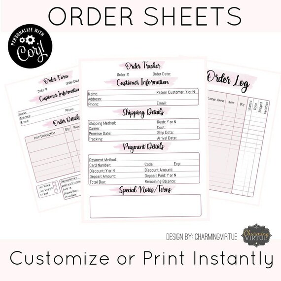 Order Form Order Log and Order Tracker Business Package - Etsy