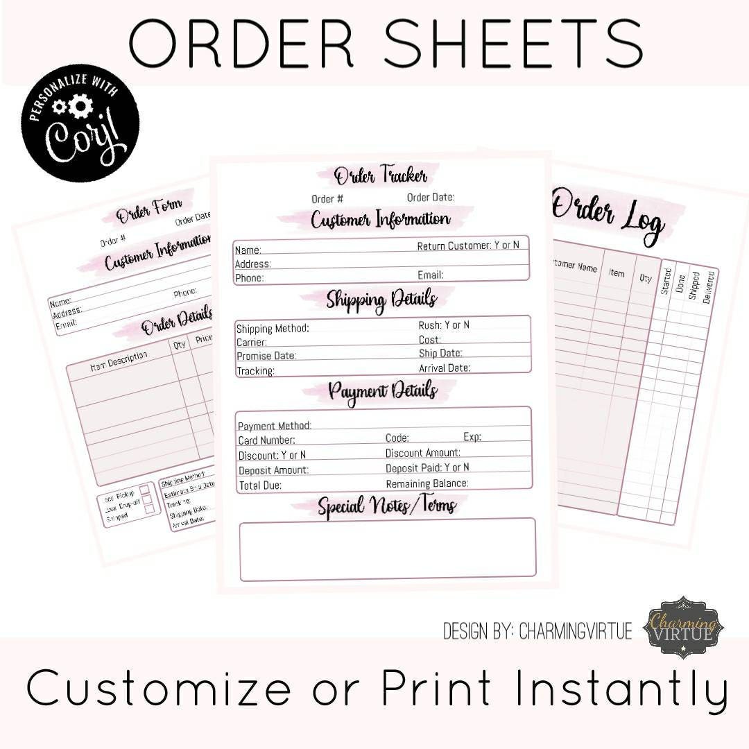 Order Form Order Log and Order Tracker Business Package - Etsy
