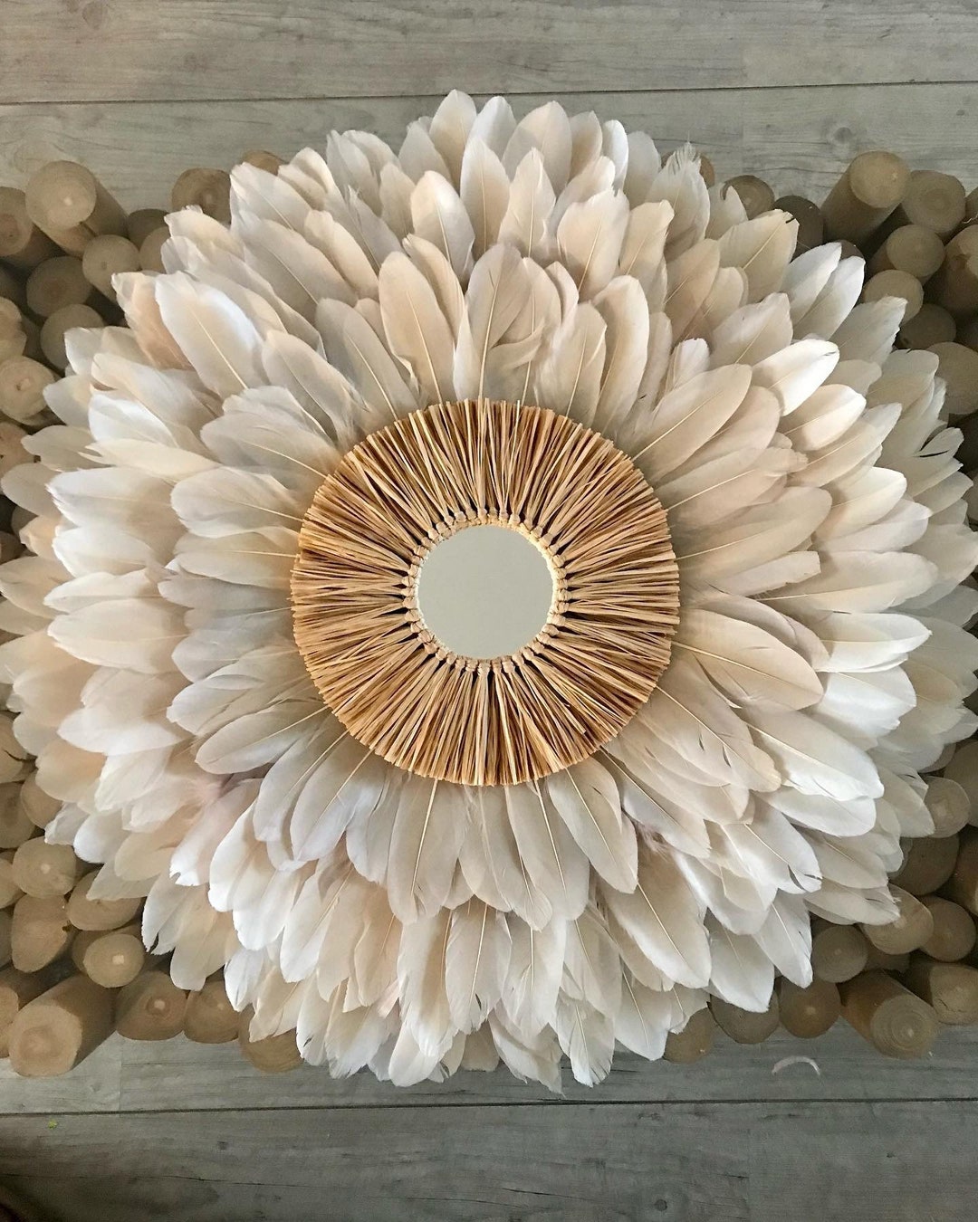 JUJUHAT “THE HELLO” in Raw Feathers With Its Natural Raffia Mirror - Etsy