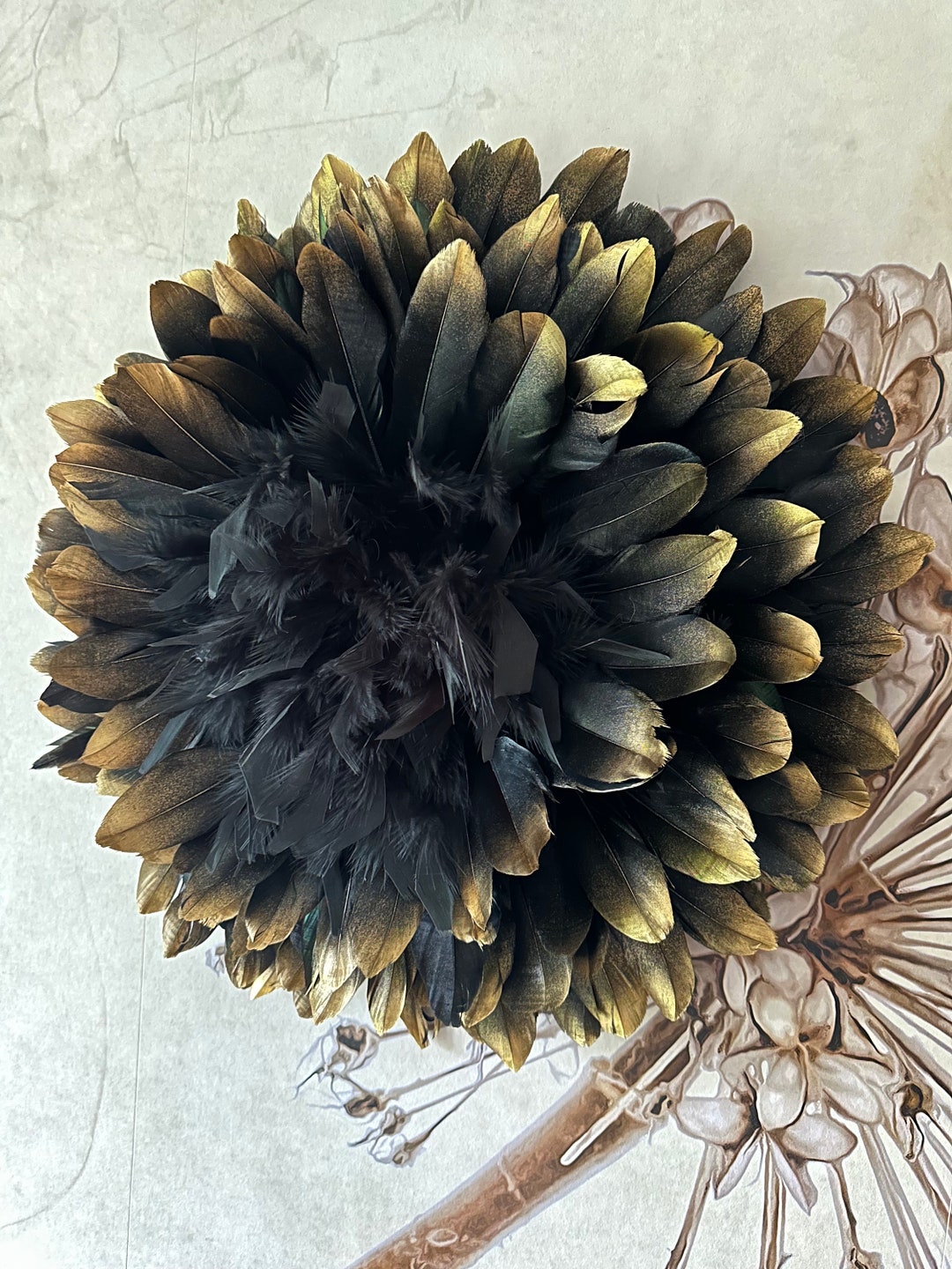 JUJUHAT INFINITY Black Feathers With Golden Tips, All in Relief and ...