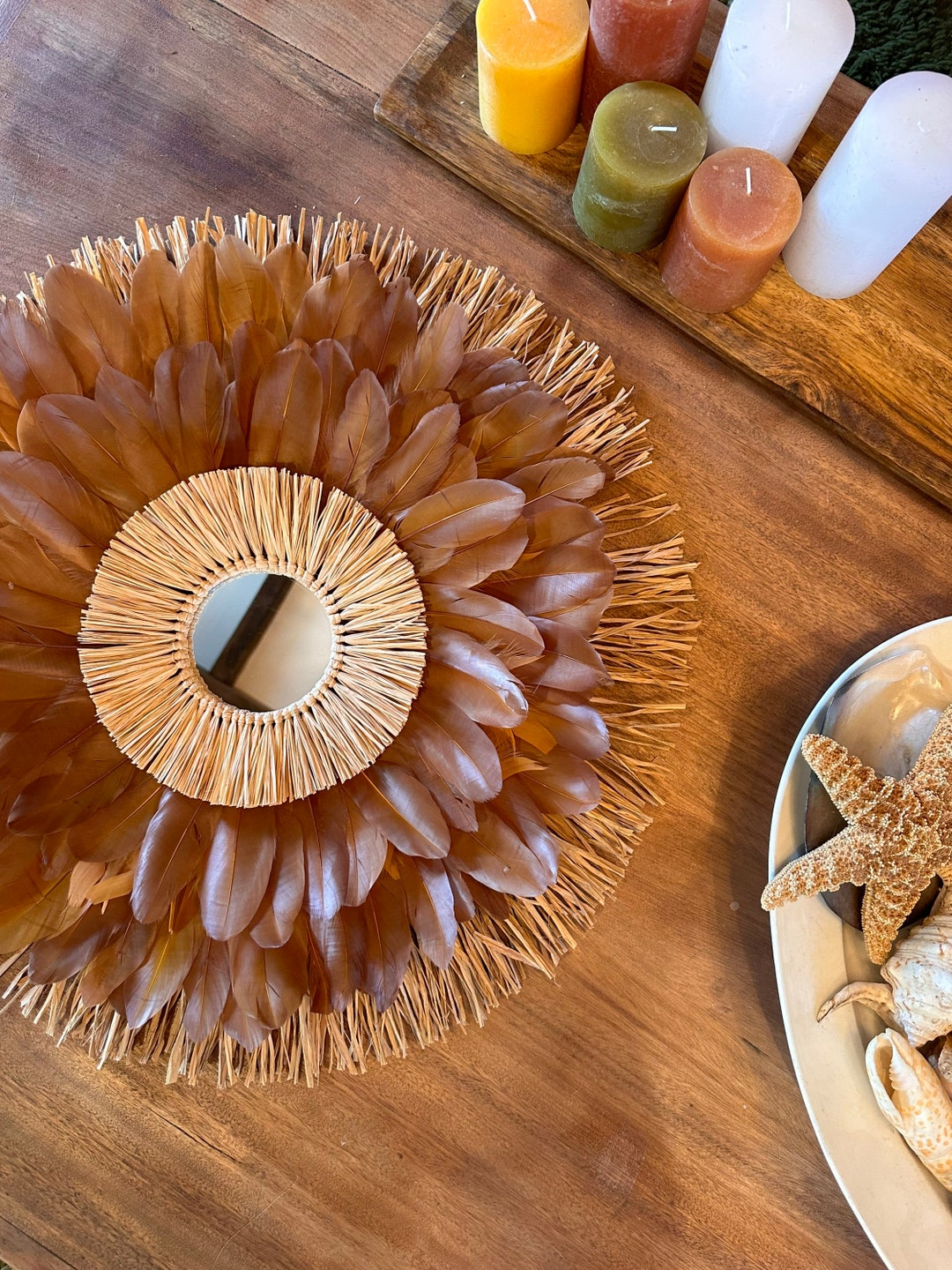 JUJU HAT DESERT Delta – Brown Feather & Natural Raffia Wall Decoration ...