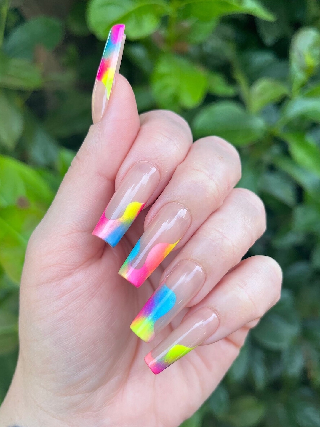 Colorful Neon Press on Nails | Abstract Design | Matte or Glossy ...