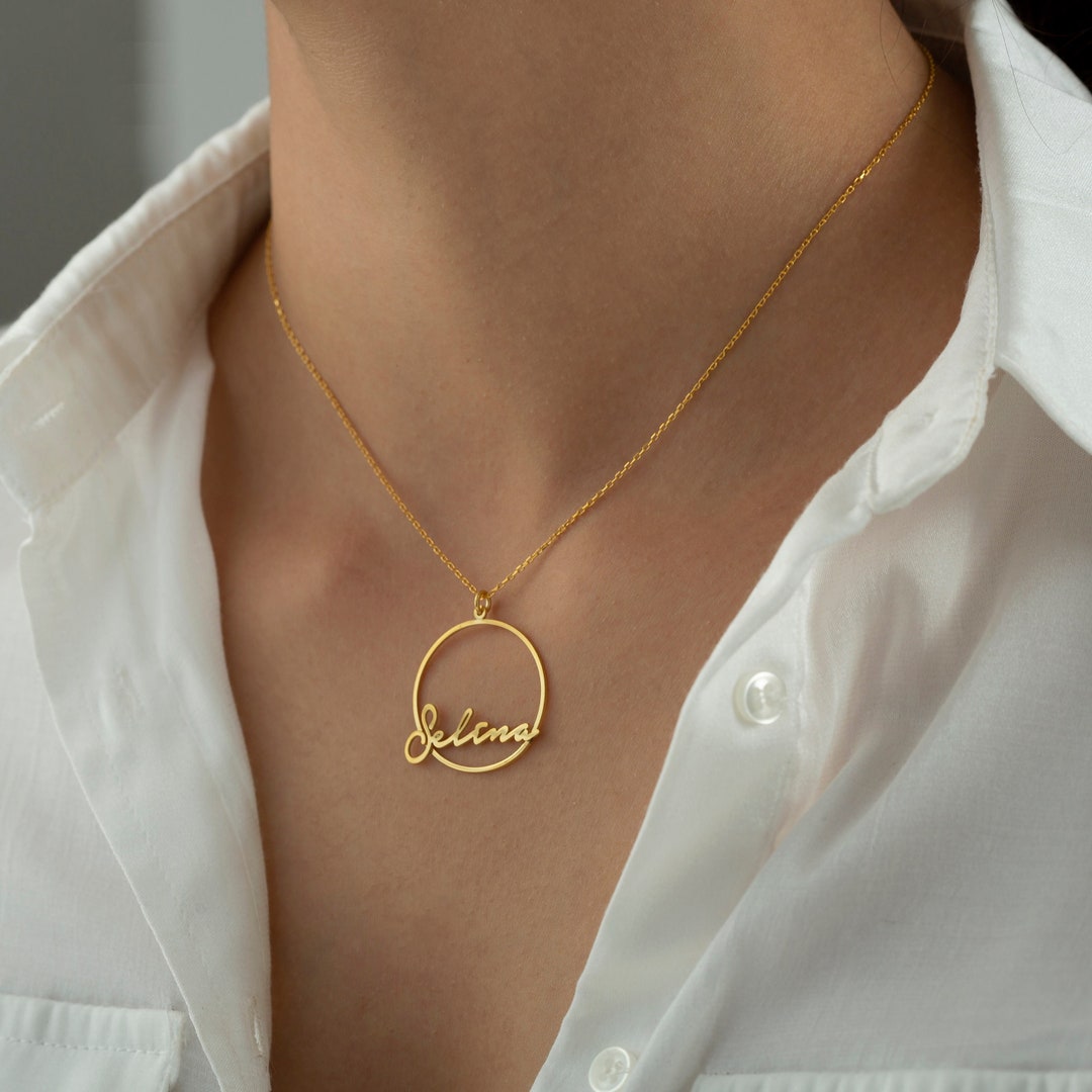 925 Silver Signature Circle Name Chain With Desired Name Name ...