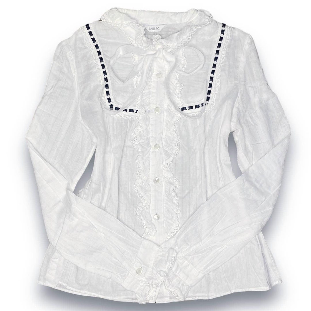 Y2K MILK Academia Bow Long Sleeve Semi Sheer Blouse Sz XS - Etsy