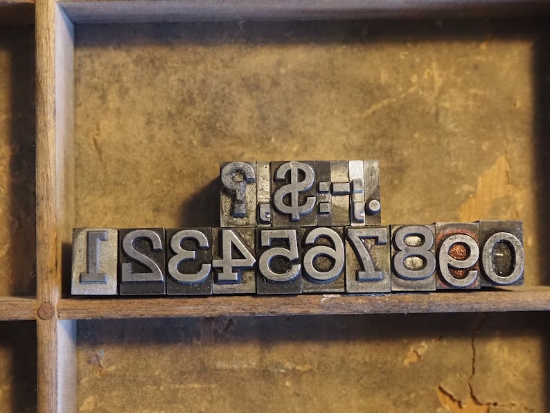 Vintage Letterpress Upper and Lower Case Letters Numbers and ...