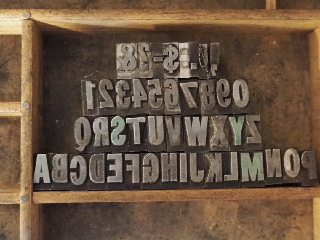 Vintage Letterpress Letters Uppercase Numbers Punctuation Metal Print ...