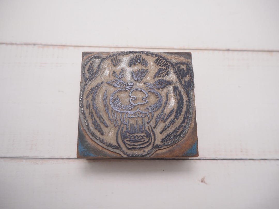 Vintage Tiger Head Printers Block Metal on Wood Antique Letterpress ...
