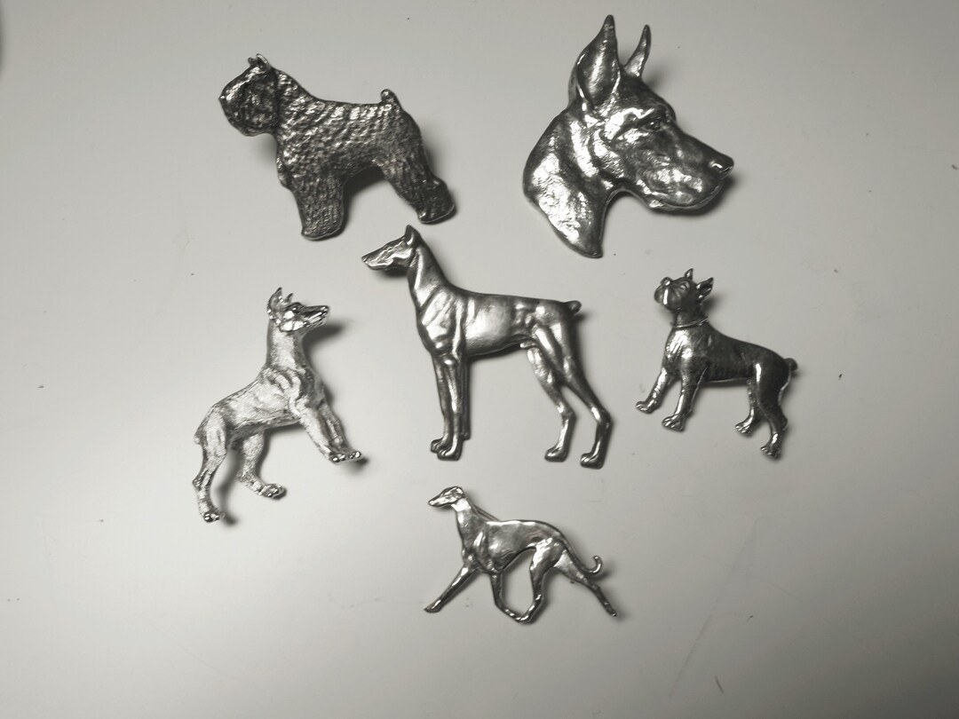 Vintage Dog Pins Brooches Terrier Great Dane Boxer Great Dane Silver ...