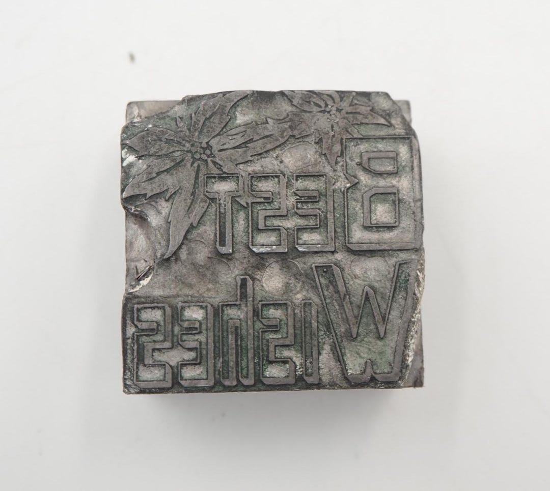 Vintage "wishes" Metal Printing Block, Flower Design - Etsy