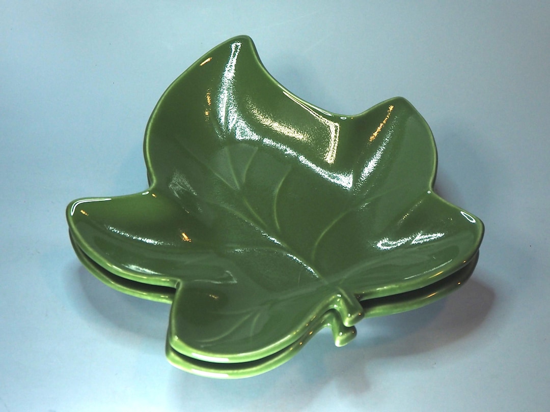 Vintage Hall Pottery Green Maple Leaf Trinket Dish - Mid Century Decor ...