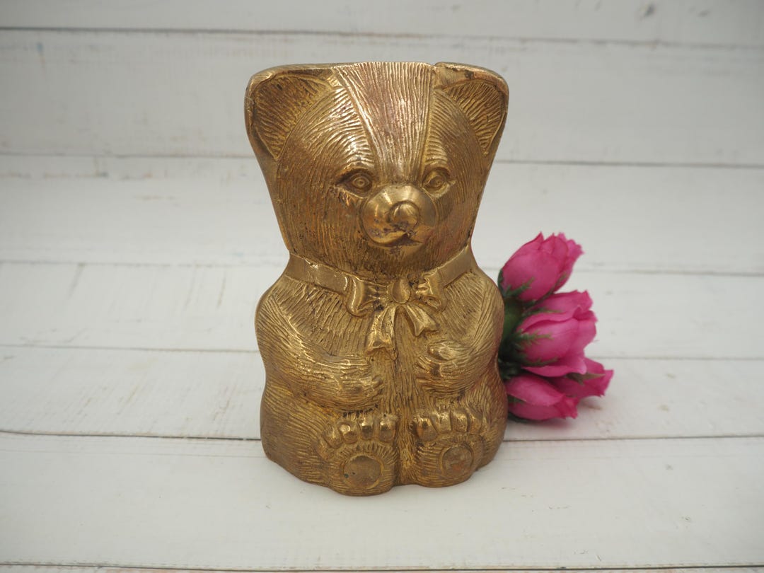 Vintage Brass Teddy Bear Coin Bank - Etsy
