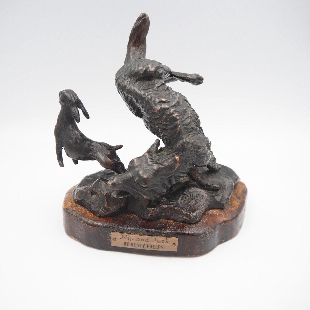 Rusty Phelps Vintage Western Bronze Sculpture "nip and Tuck" 1971 - Etsy