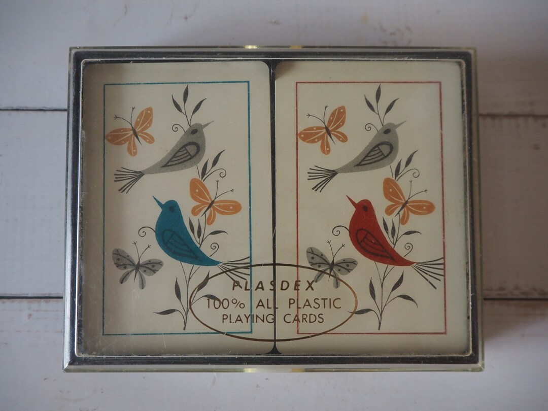 Vintage Playing Cards Birds and Butterflies Double Bridge Set Plasdex ...
