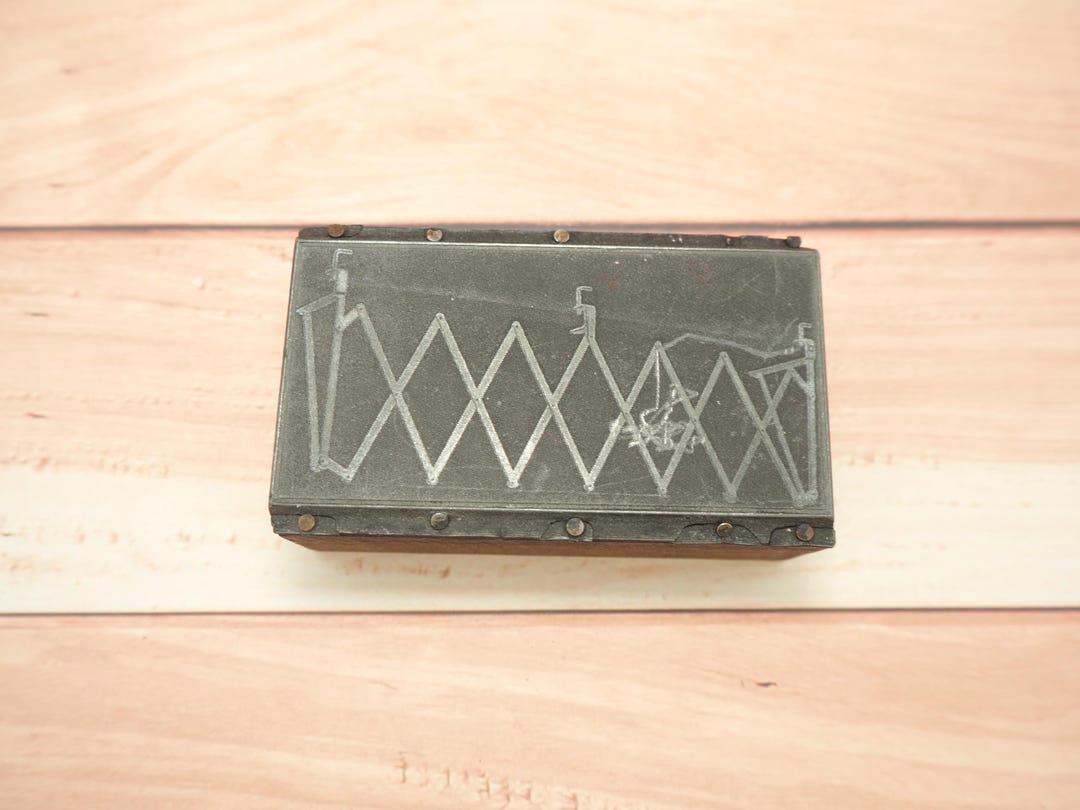 Vintage Print Block Metal on Wood Printing Block Folding Accordion ...