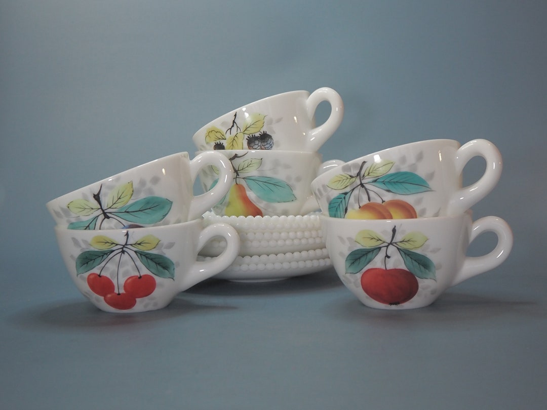 Vintage Westmoreland Fruit Tea Cup and Saucer Set Cherries, Peach, Pear ... Vintage Westmoreland Fruit Tea Cup and Saucer Set Cherries, Peach, Pear ...